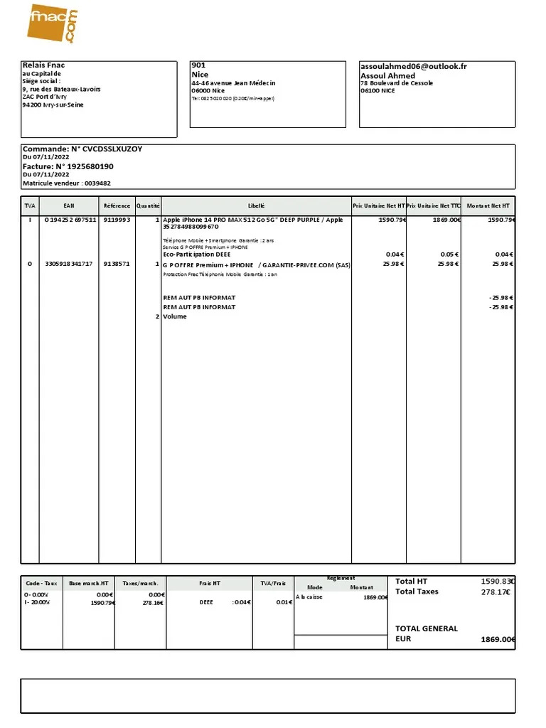 Facture Iphone | PDF