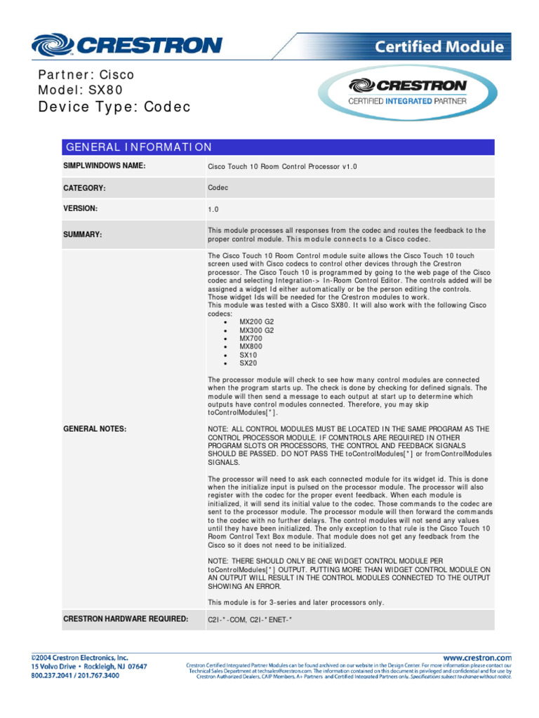 Cisco Touch 10 Room Control Processor Help | Download Free PDF ...