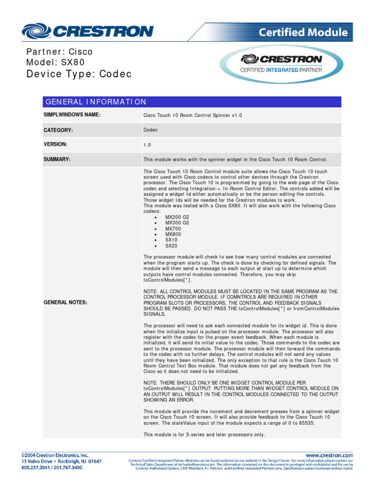 Cisco Touch 10 Room Control Spinner Help | PDF | Feedback | Central ...