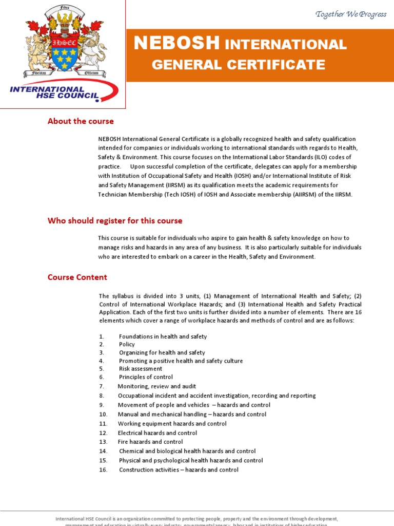 Nebosh International General Certificate (IGC) | PDF | Occupational Safety And Health | Safety
