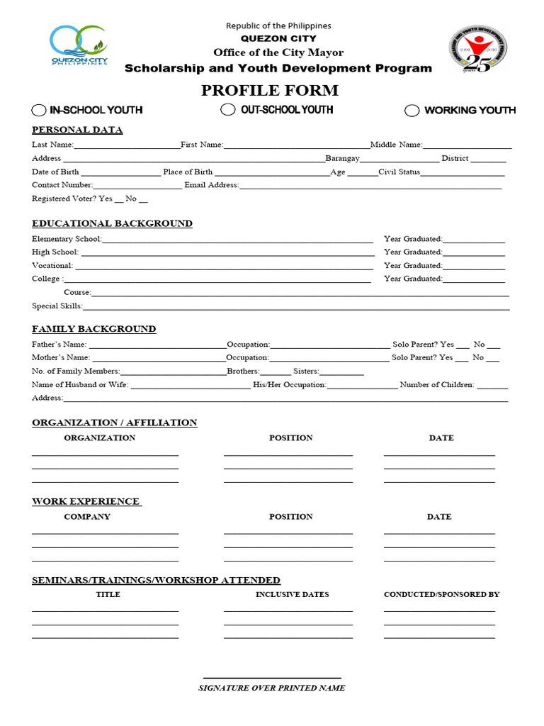 Youth Profile Form With Letter Head | PDF