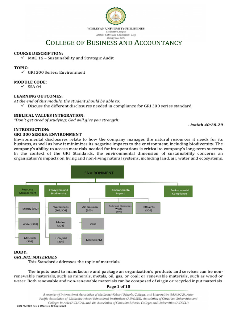 SSA 04 - GRI 300 Series Environment | PDF | Greenhouse Gas | Waste ...