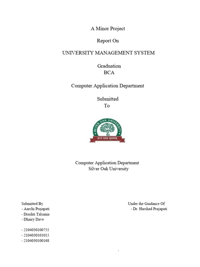A Minor Project Report On University Management System Graduation BCA Computer Application ...