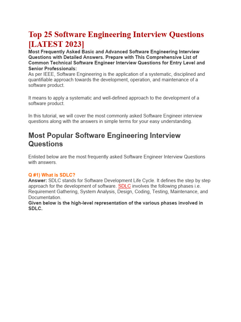 Top 25 Software Engineering Interview Questions | PDF | Software ...