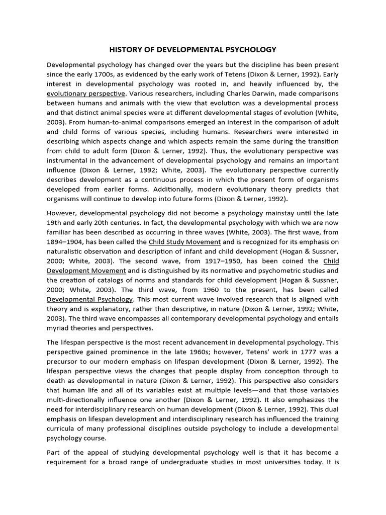 Developmental Psychology - History | PDF | Developmental Psychology ...