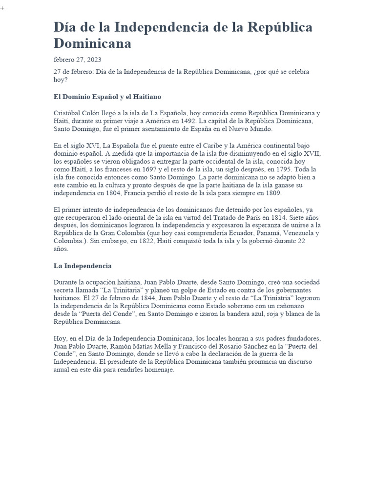 Día de La Independencia de La República Dominicana | PDF | República ...