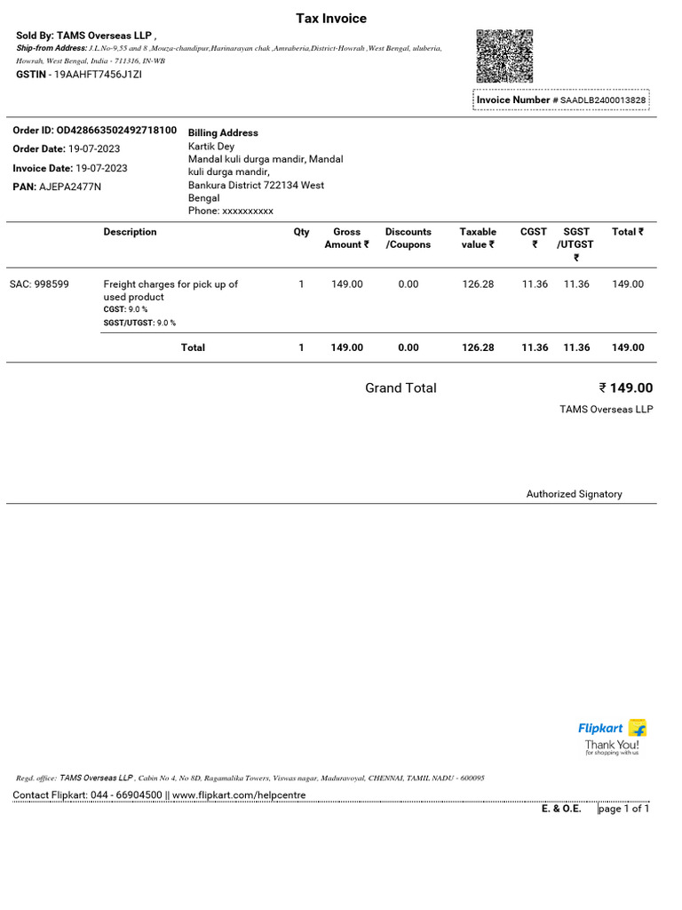 Grand Total 149.00: Howrah, West Bengal, India - 711316, IN-WB | PDF ...