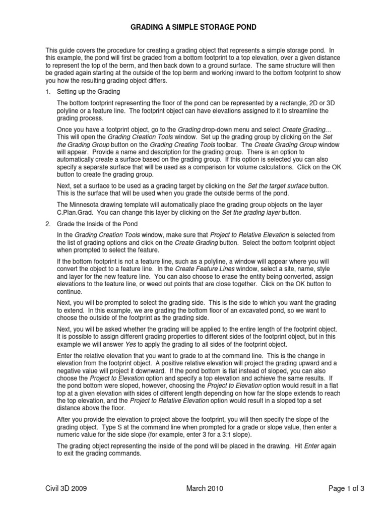 Civil 3D Pond Grading Guide | PDF | Button (Computing) | Command Line ...