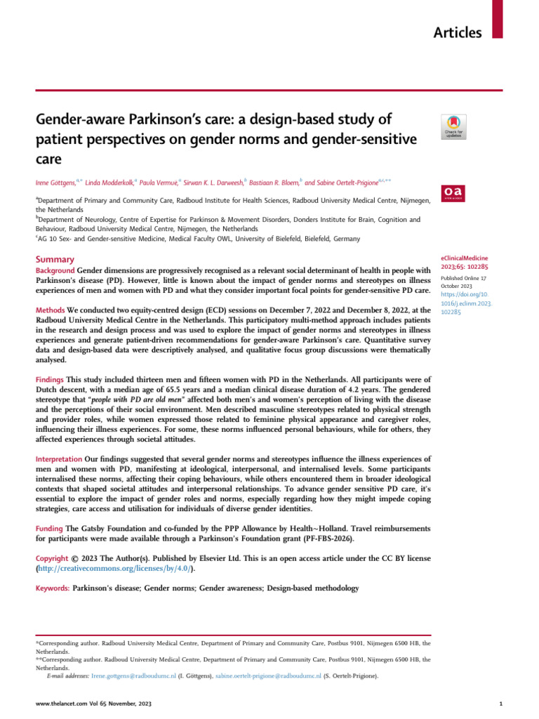 Gender Aware Parkinson S Care A Design Based Study of Patient 2023 ...