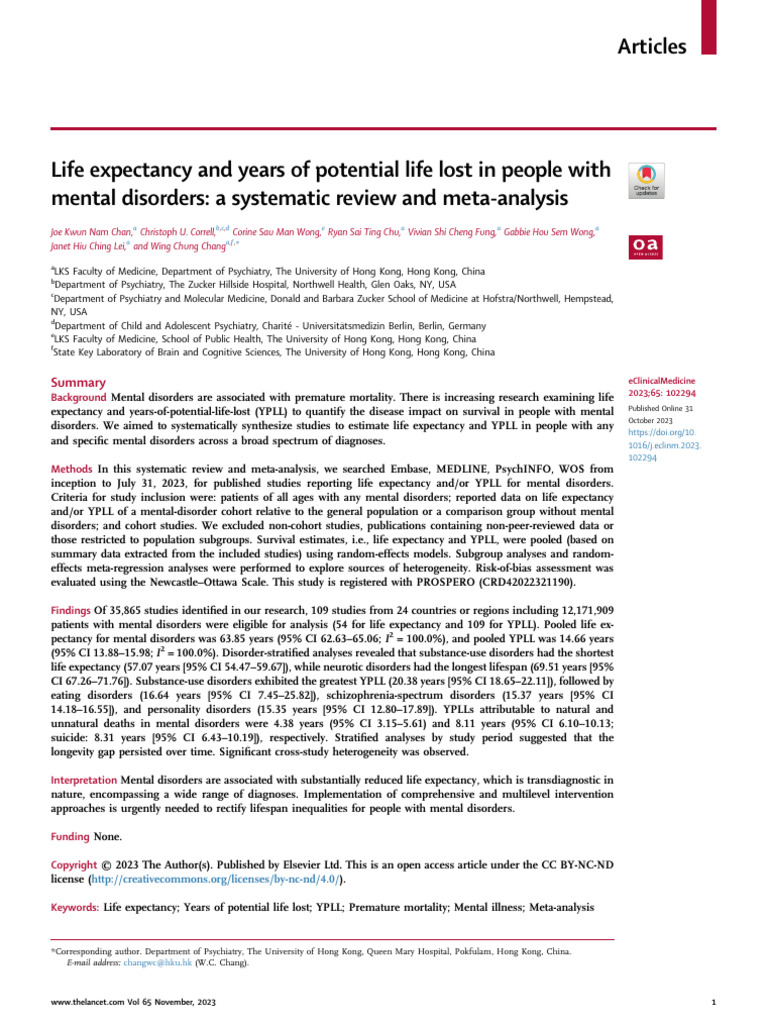 Life Expectancy and Years of Potential Life Lost in People Wit 2023 ...