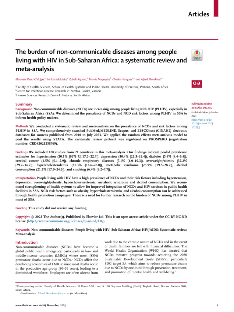 The Burden of Non Communicable Diseases Among People Living Wi 2023 ...