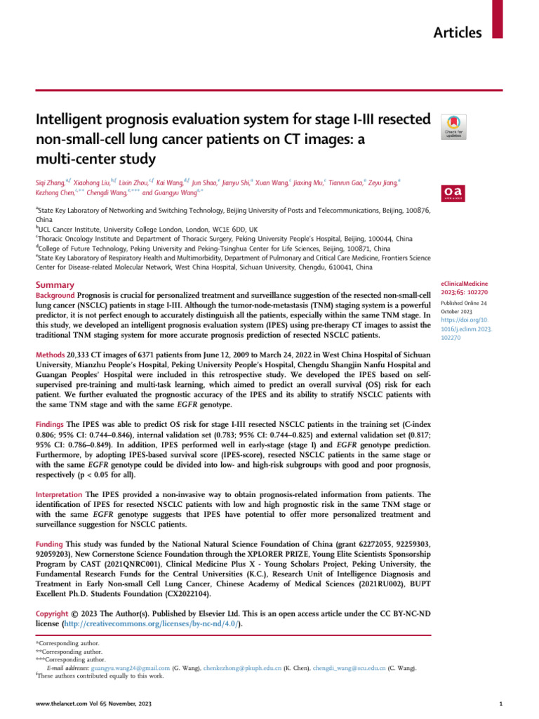 Intelligent Prognosis Evaluation System For Stage I III Resecte 2023 EClinic | PDF | Receiver ...
