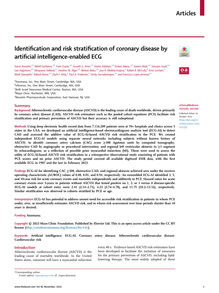 Identification and Risk Stratification of Coronary Disease B 2023 ...