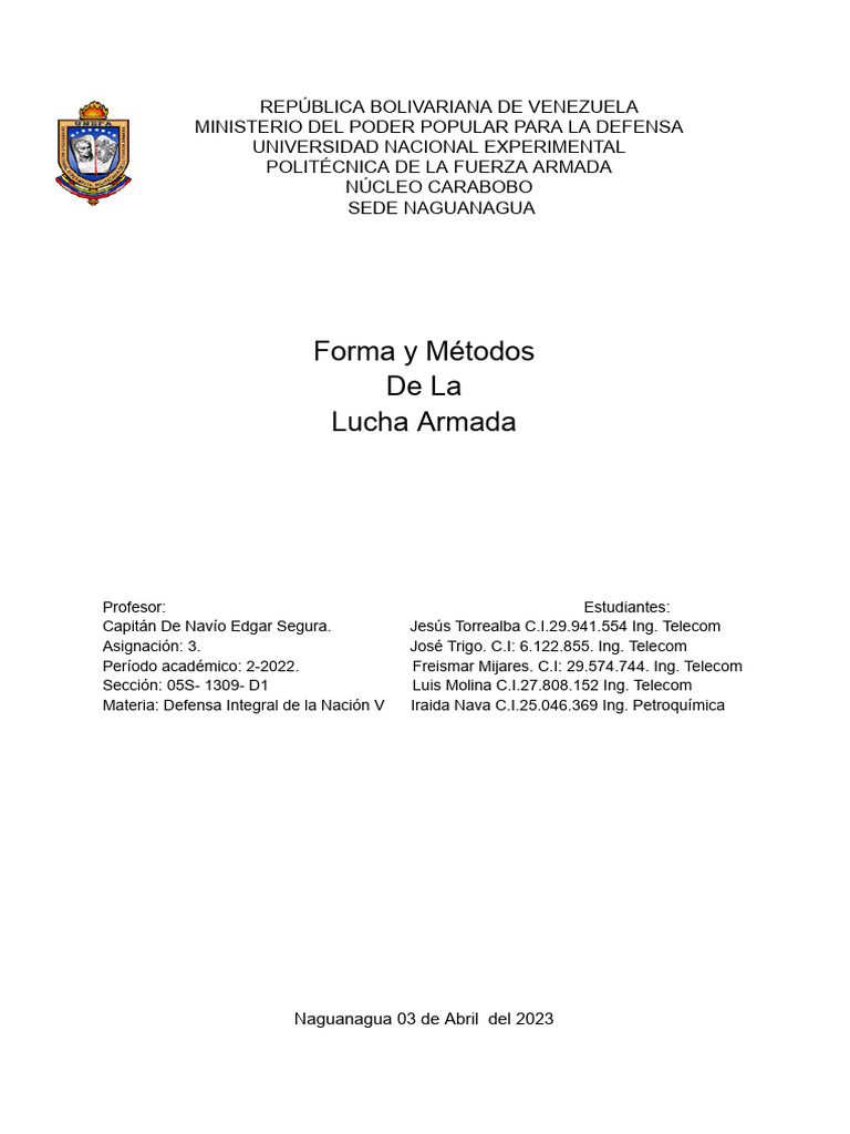 Formas de Lucha Armada en Venezuela | PDF | Militar | Seguridad nacional