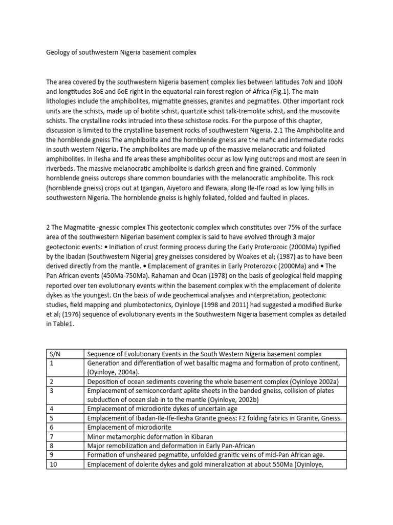Geology of Southwestern Nigeria Basement Complex | PDF | Granite | Minerals