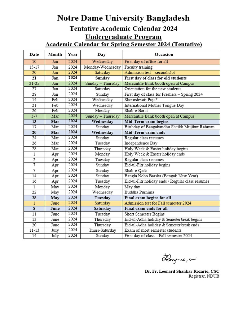 NDUB Spring 2024 Academic Calendar | PDF | Academic Term | Observances