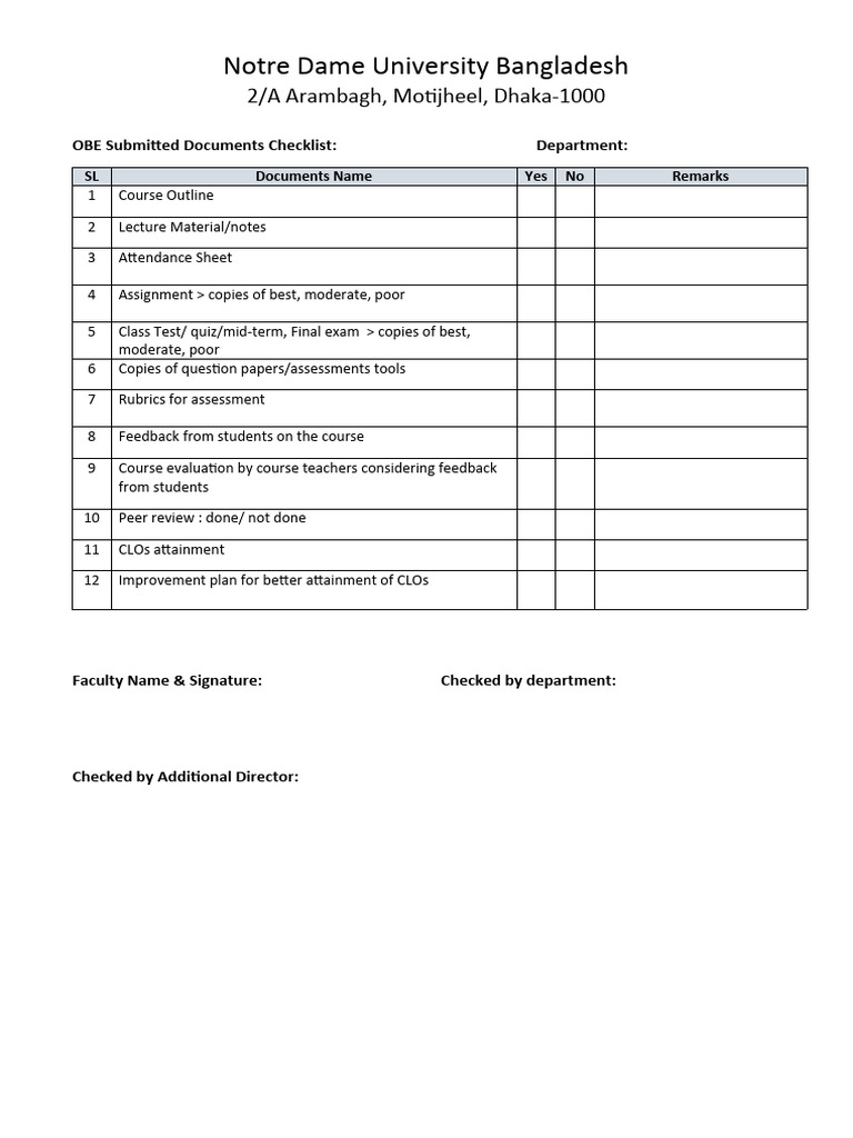 Check List of OBE Documents | PDF