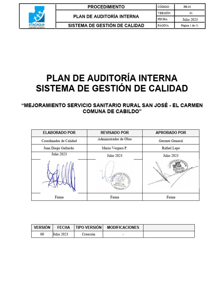 PR-01 Plan Auditoria Interna | PDF | Auditoría | Contralor