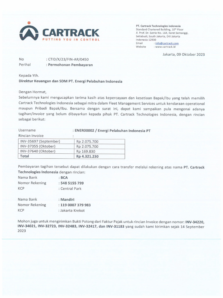 SPP, Statement, Invoice Dan Faktur Pajak ENER00002 SEPT-OKT | PDF