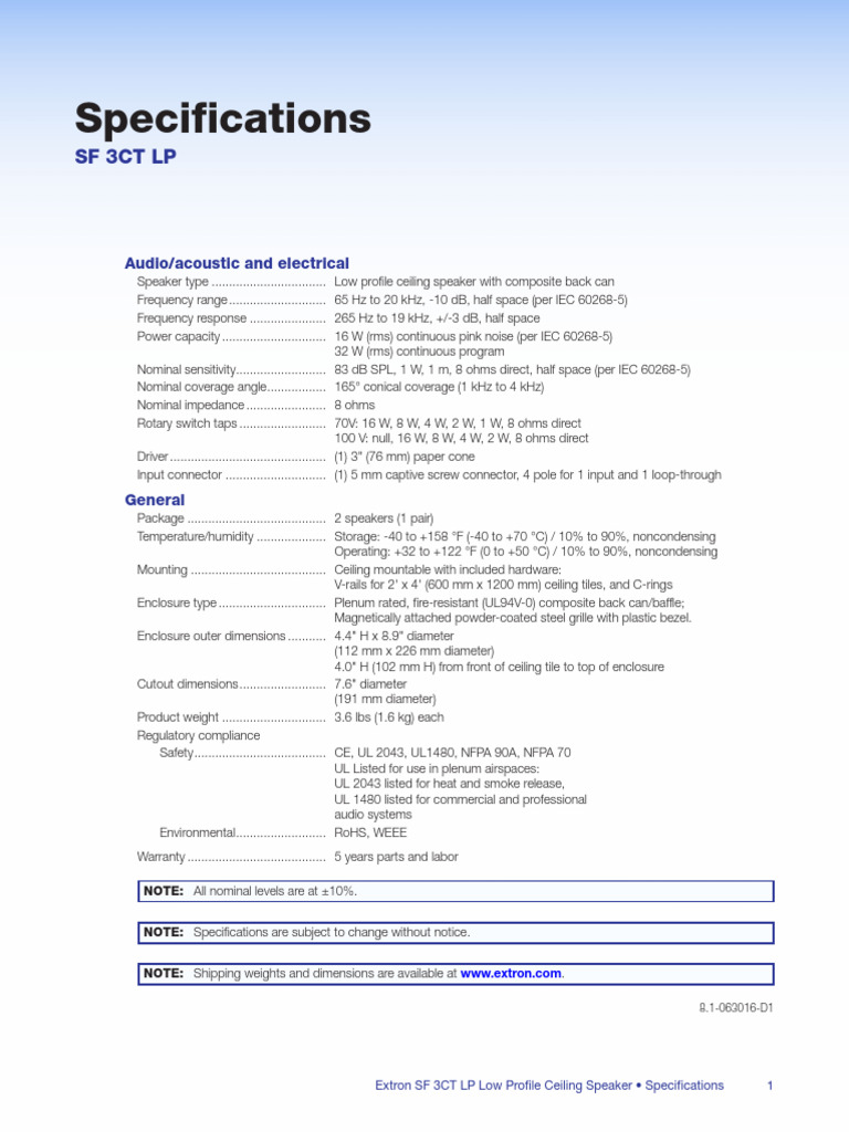 Specifications: SF 3Ct LP | PDF