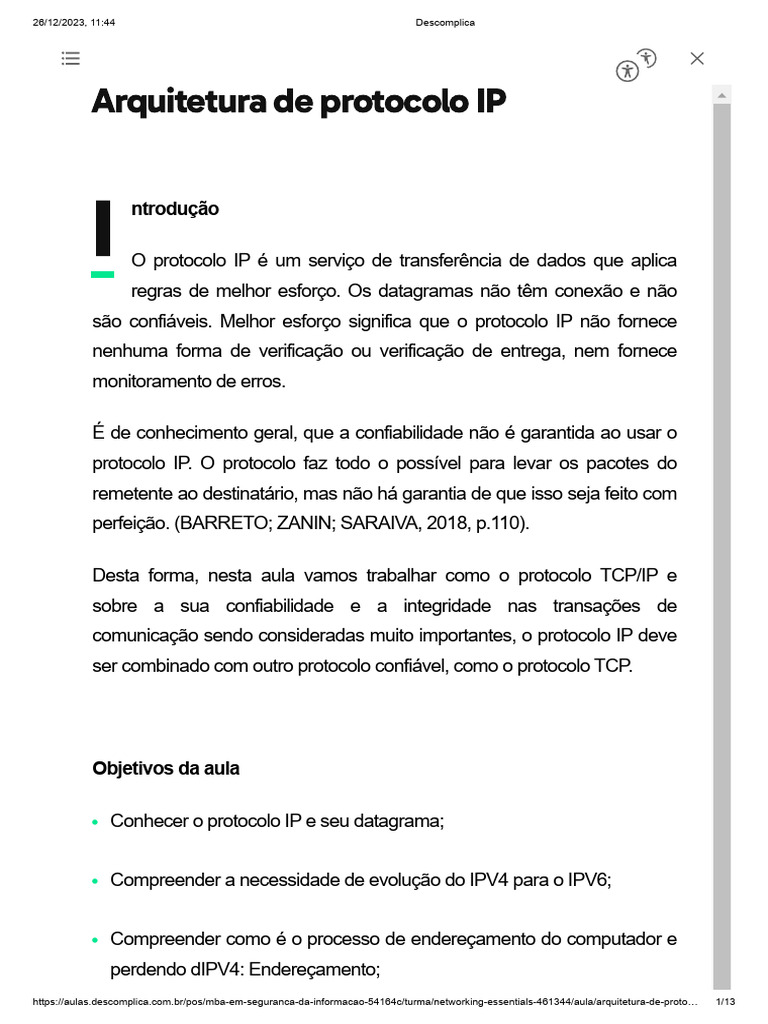 Arquitetura protocolo ip | PDF | Protocolos da internet | Endereço de IP