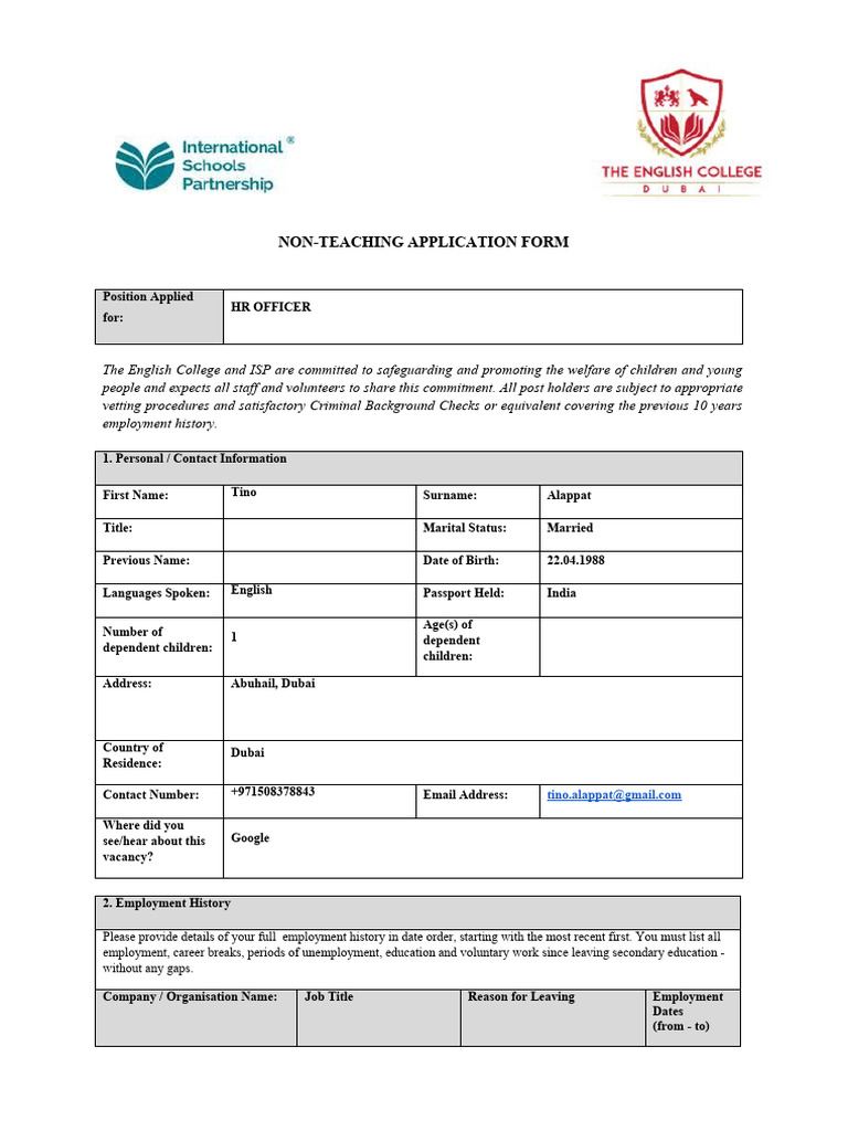 Non Teaching Application Form Dec - 23 | PDF | Employment