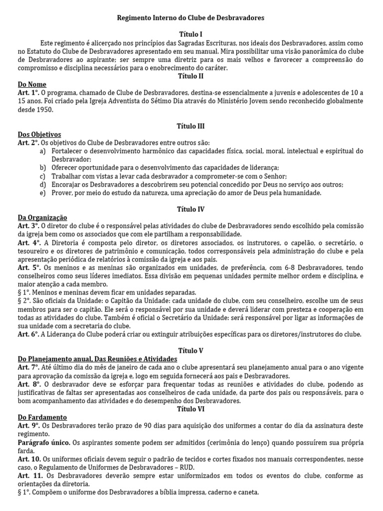 Regimento Interno de Clube - MODELO | PDF