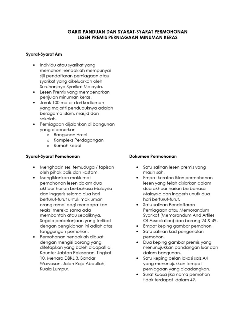 GARIS PANDUAN DAN SYARAT-Lesen Minuman Keras | PDF GARIS PANDUAN DAN SYARAT-Lesen Minuman Keras | PDF