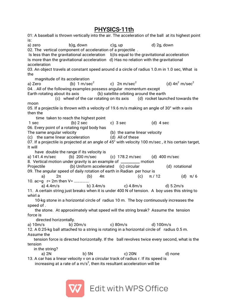Physics-I 11TH | PDF | Acceleration | Rotation Around A Fixed Axis