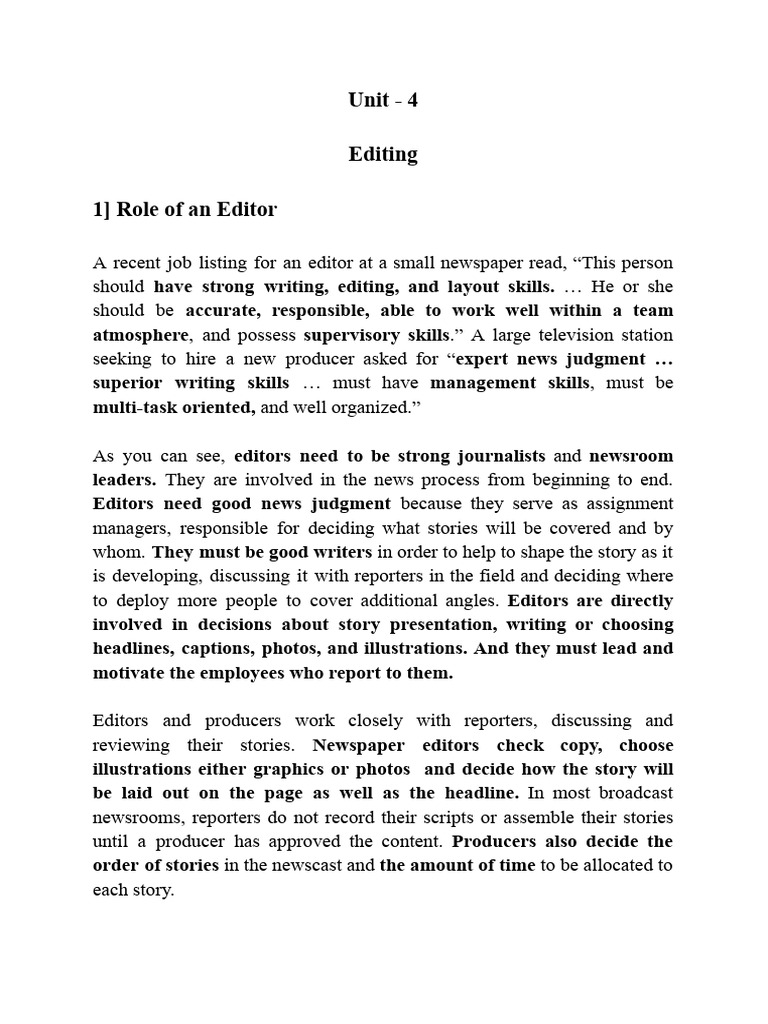 Editing - Unit 4 - MIC SS | PDF | Newsroom | Editing