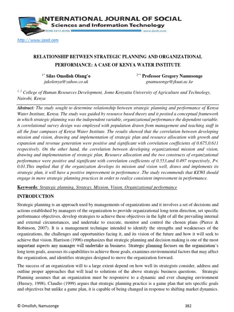 Relationship Between Strategic Planning and Organizational Performance | PDF | Strategic ...