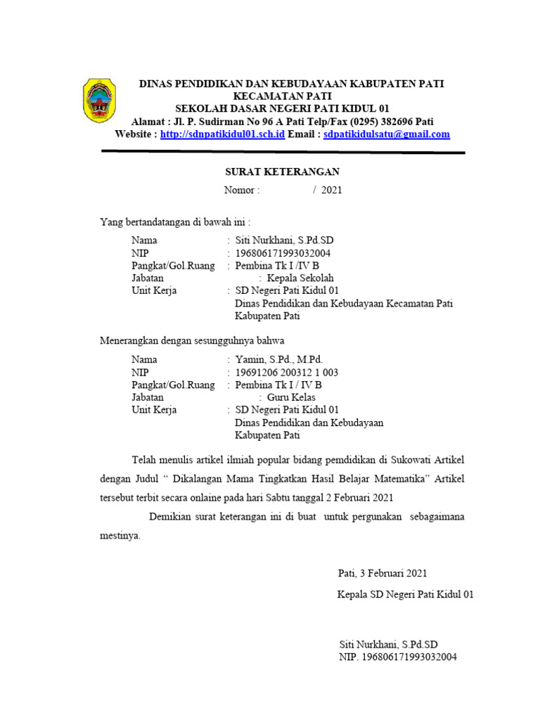 Surat Keterangan Artikel Ilmiah | PDF