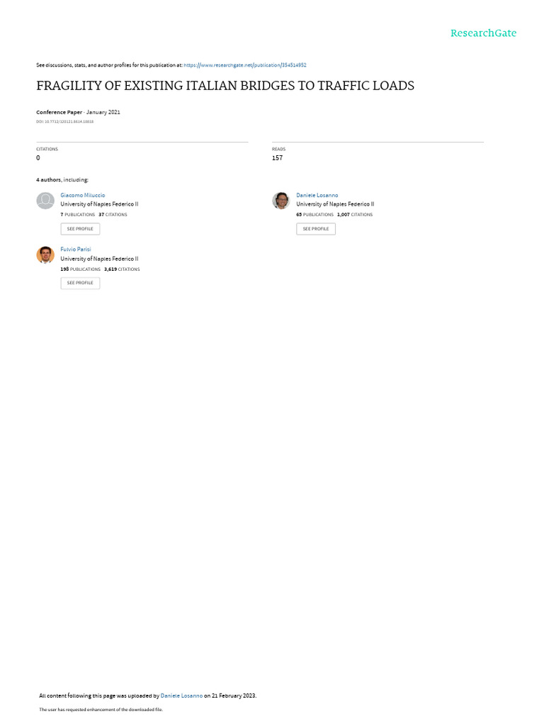 Fragility of Existing Italian Bridges To Traffic L | PDF | Strength Of ...