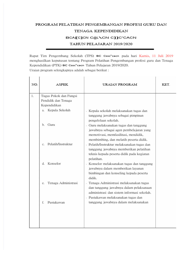 PDF Program Pelatihan Pengembangan Profesi Guru Dan Tendik | PDF