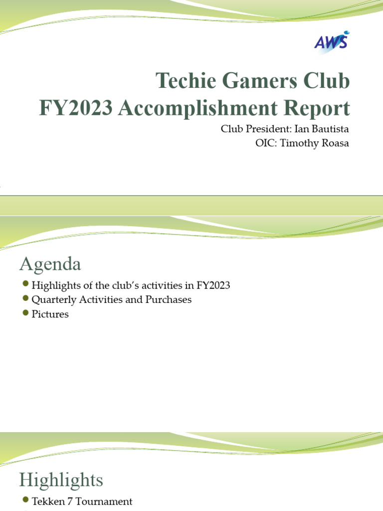 Techie Gamers Club Accomplishment Report for FY2023 | PDF