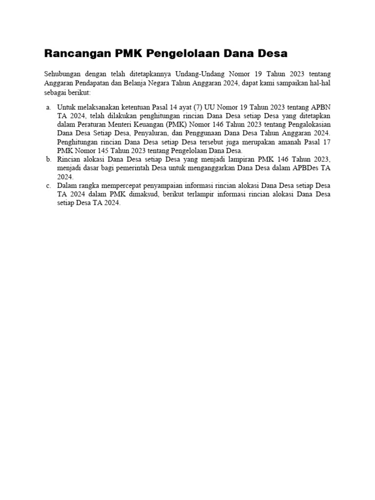 Rancangan PMK Pengelolaan Dana Desa | PDF