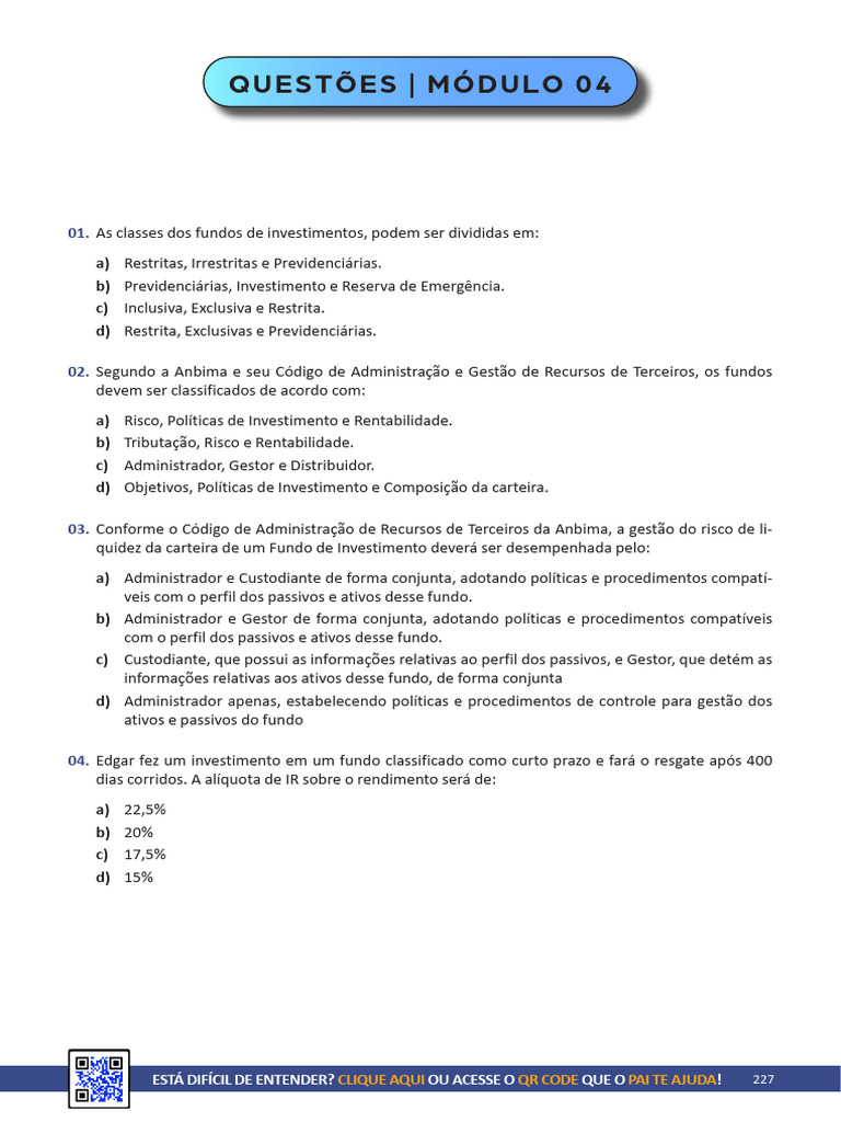 Exercicios Modulo 4 | PDF | Renda fixa | Investimentos