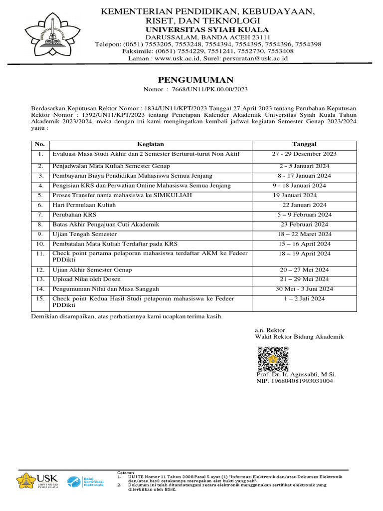 Jadwal Kegiatan Semester Genap 2023 2024 | PDF