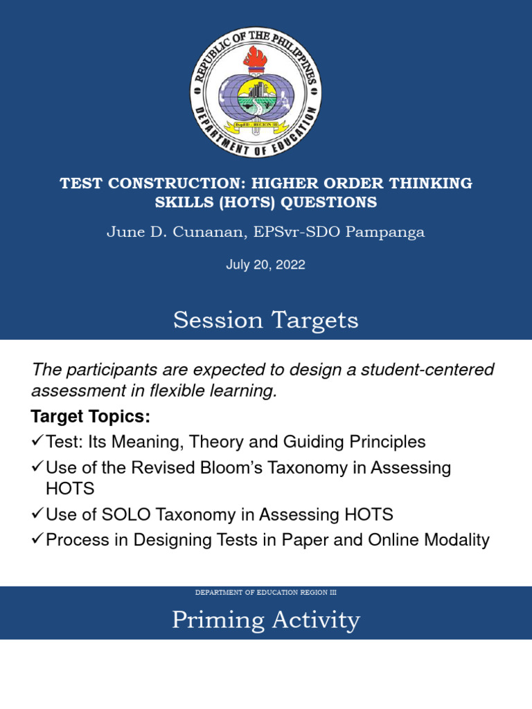 PPT5 Test Construction Higher Order Thinking Questions | PDF | Thought ...