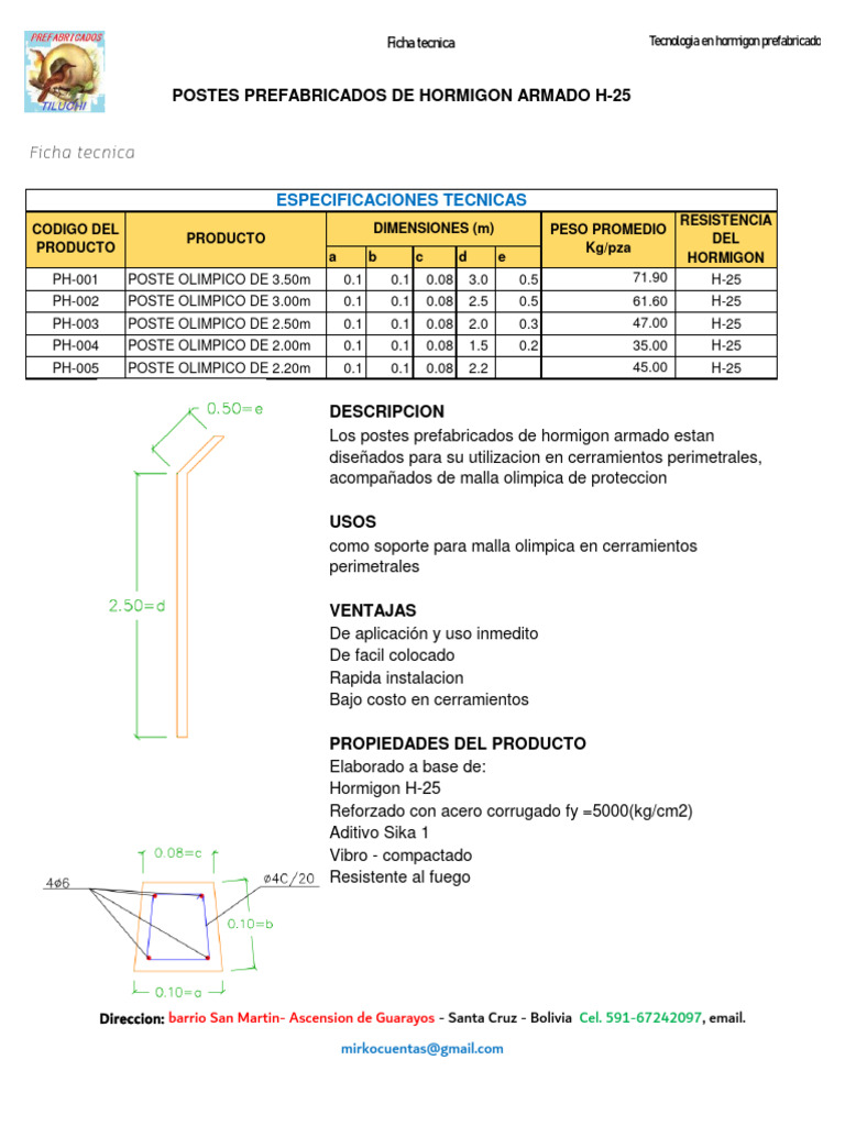 Ficha Técnica Postes | Descargar gratis PDF | Hormigón | Ingeniero civil
