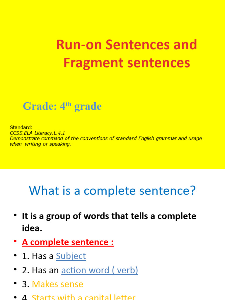 Run-On Sentences, Fragment Sentences Grade 4 | PDF | Language Mechanics ...