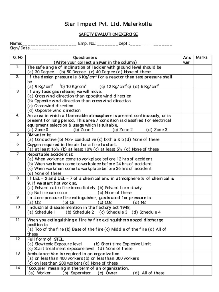 Safety Evalution Exercise Pdf 6508
