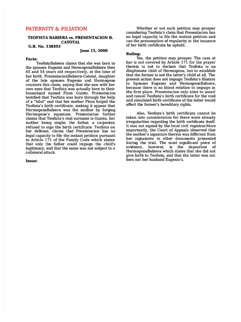 PDF Paternity and Filiation Cases - Compress | PDF | Kinship And ...