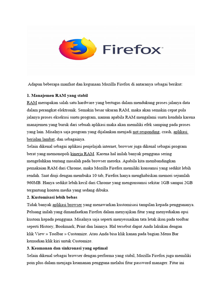 Adapun Beberapa Manfaat Dan Kegunaan Mozilla Firefox Di Antaranya Sebagai Berikut | PDF