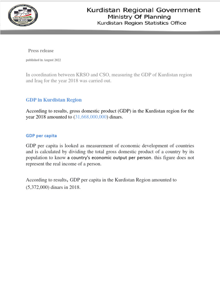 The GDP of The Kurdistan Regional Government (KRG) | PDF | Gross Domestic Product | Economies