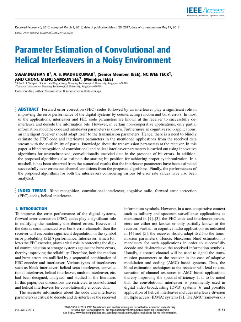 Parameter Estimation Of Convolutional And Helical Interleavers In A