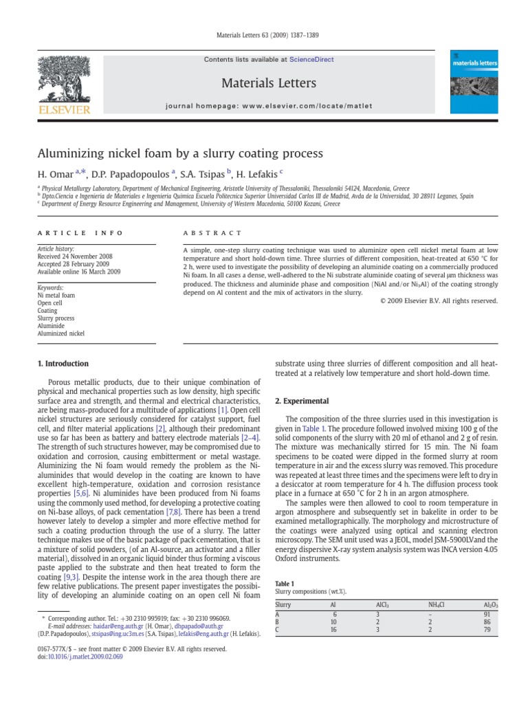 Aluminizing Nickel Foam by A Slurry Coating Process | PDF | Scanning ...