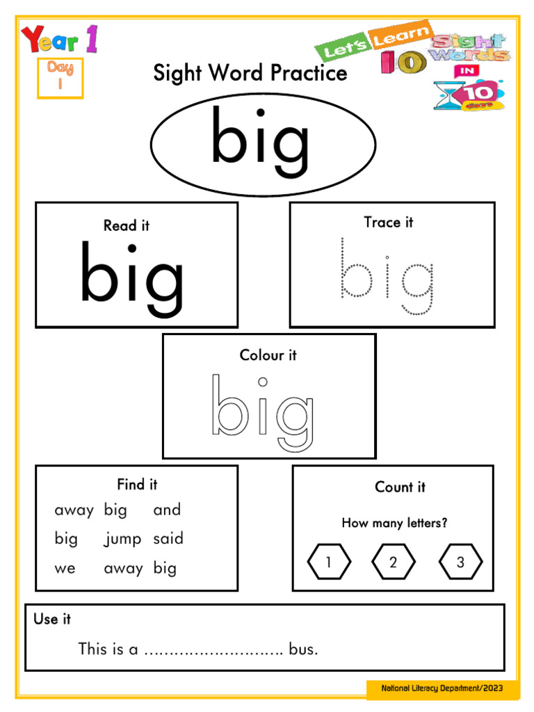 Year One Sight Words Practice | PDF