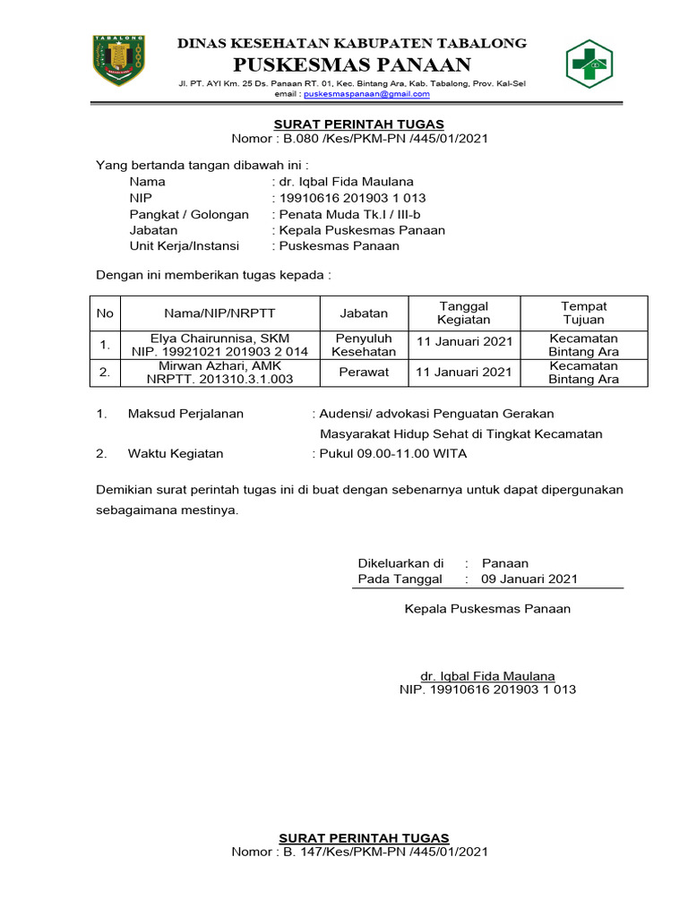 Surat Perintah Tugas Di Nomeri Jan-Jun | PDF