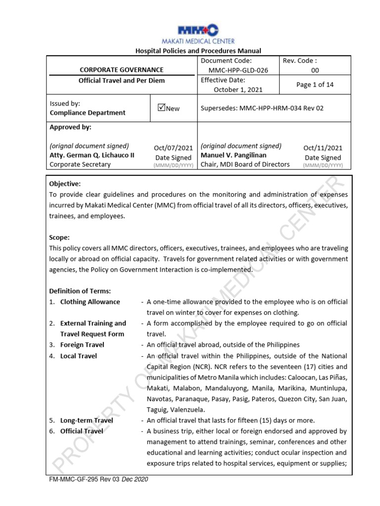 Official Travel and Per Diem Policy | PDF | Per Diem | Business
